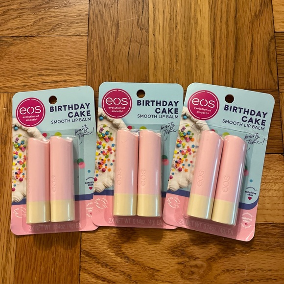 eos | Makeup | 3 Eos Birthday Cake Smooth Lip Balm Double Packs Flavor Of Total Celebration New ...